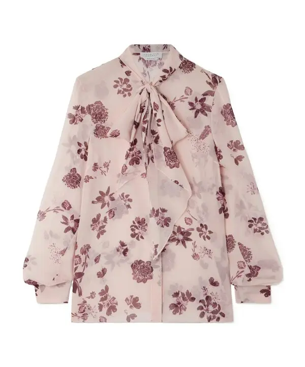 Gabriela Hearst Bow Tie Printed Long Sleeve Top - Nude
