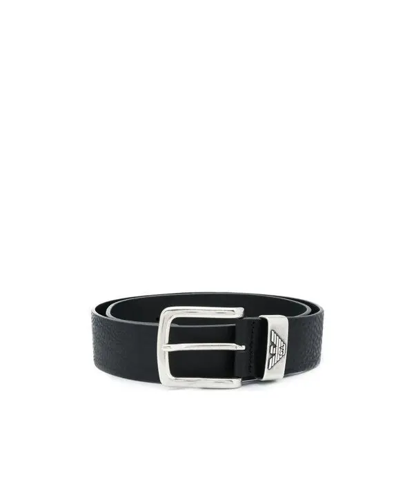 Emporio Armani Logo Engraved Buckle Belt - Black