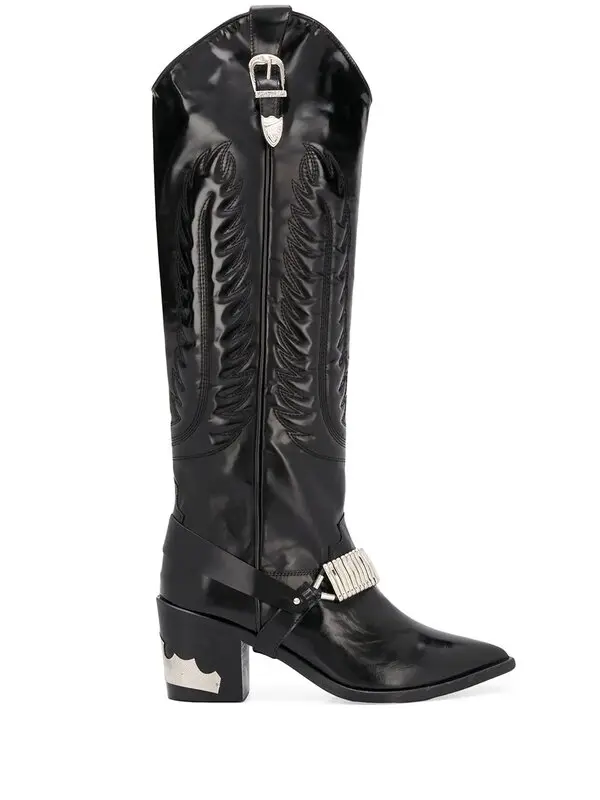 Toga Knee High Cowboy Boots With Adjustable Buckle