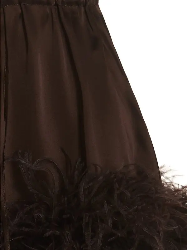 Oseree Feather Trimmed Drawstring Mini Skirt