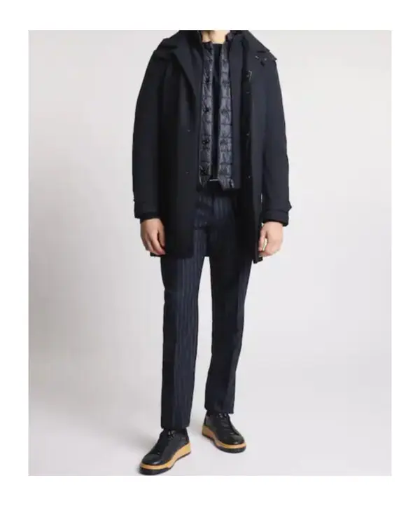 FAY Travel Stretch Jersey Coat With Zip And Snap Fastening