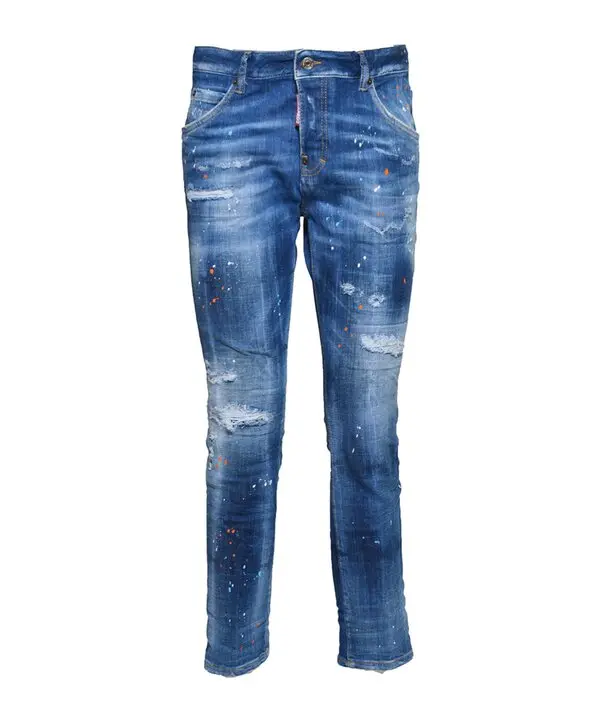 Dsquared2 Medium Waist Flared Jeans With Vintage Design - Blue