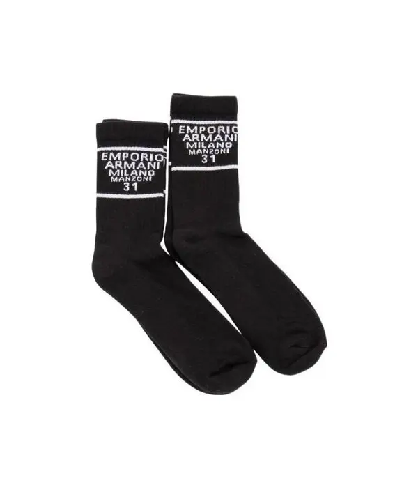 Emporio Armani Logo Decoration Socks Two-piece Pack - Black