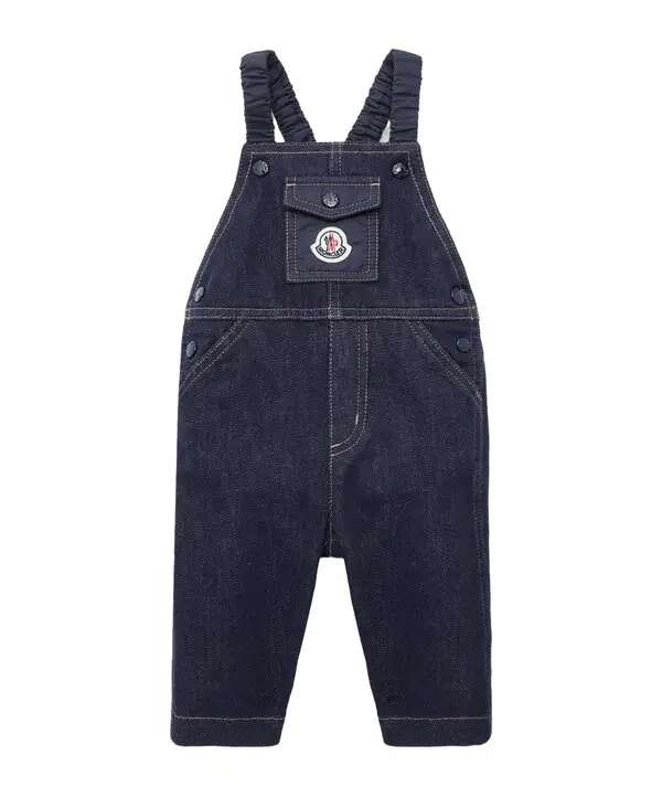 Moncler Denim Overalls With Snap Closure And Patch Pockets - Navy Blue