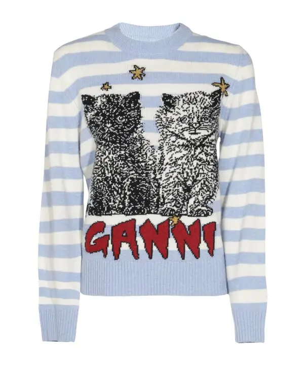 GANNI Striped Graphic Cat Jumper - Multicolor