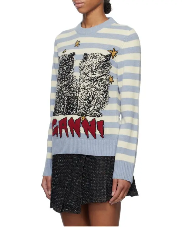 GANNI Striped Graphic Cat Jumper