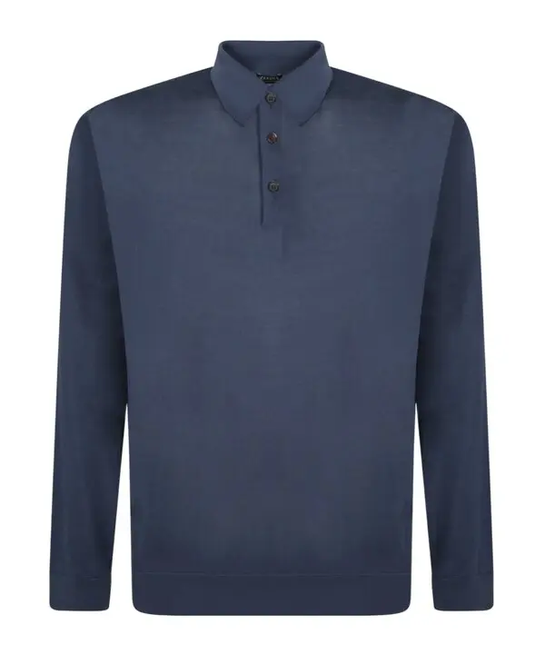 Zegna Long Sleeved Knitted Polo Shirt - Blue