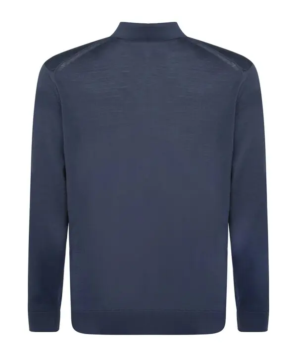 Zegna Long Sleeved Knitted Polo Shirt - Blue