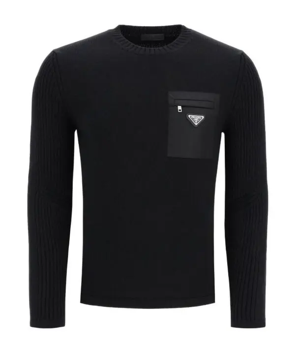 Prada Logo Pocket Knitted Jumper - Black