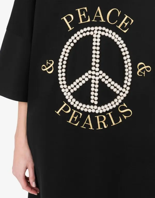 Moschino Print Cotton Dress With Pearl Embellishments