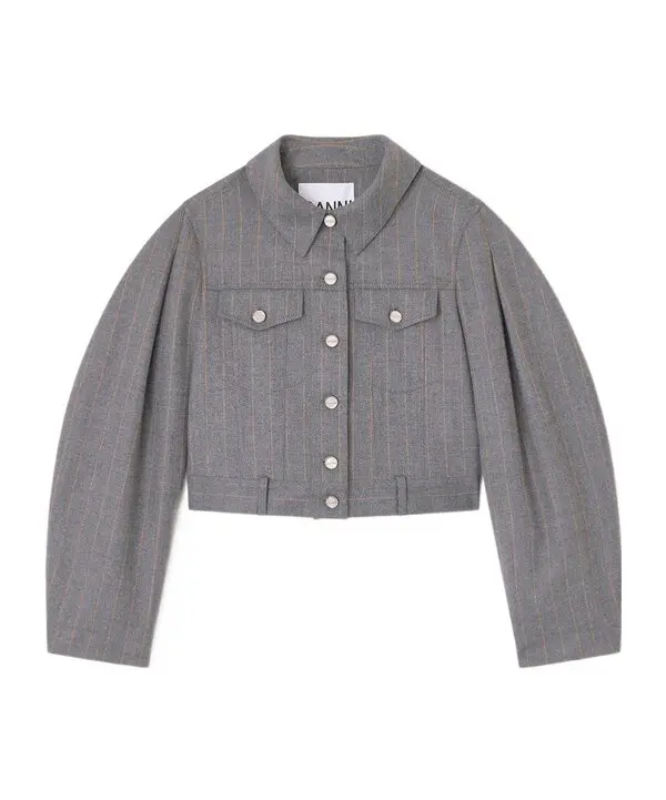 GANNI Pinstripe Classic Collar Belted Jacket