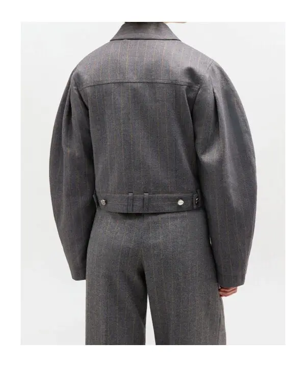GANNI Pinstripe Classic Collar Belted Jacket
