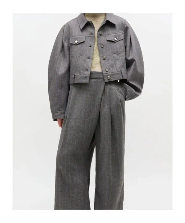 GANNI Pinstripe Classic Collar Belted Jacket
