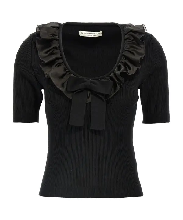 Alessandra Rich Bow Detail Ruffled T-shirt