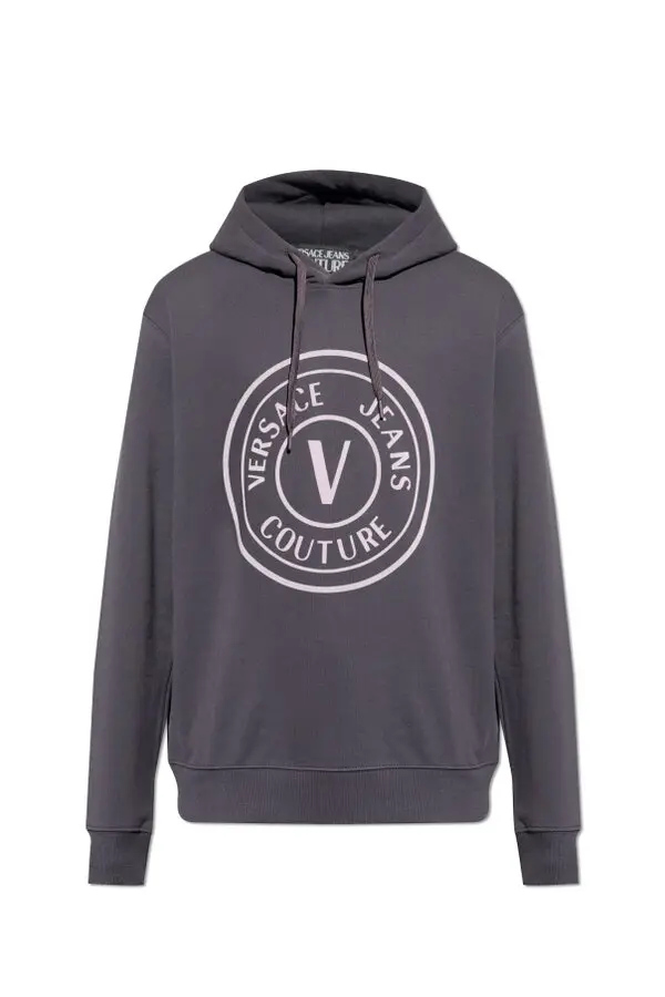 Versace Logo Printed Drawstring Hoodie - Black