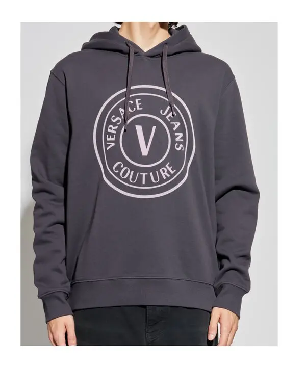 Versace Logo Printed Drawstring Hoodie - Black