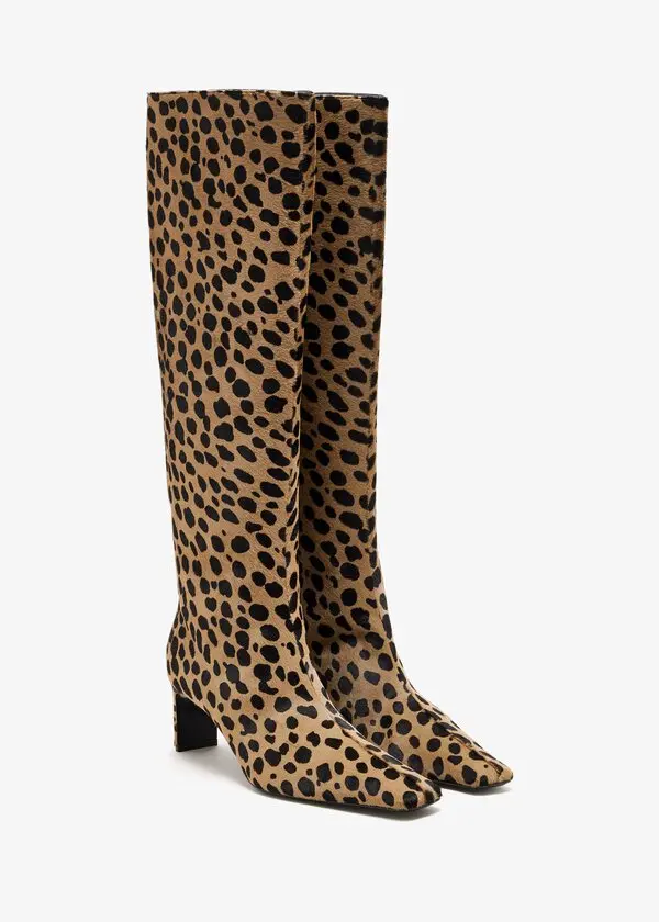 Khaite 55mm Square Toe Leopard Print Knee-high Boots