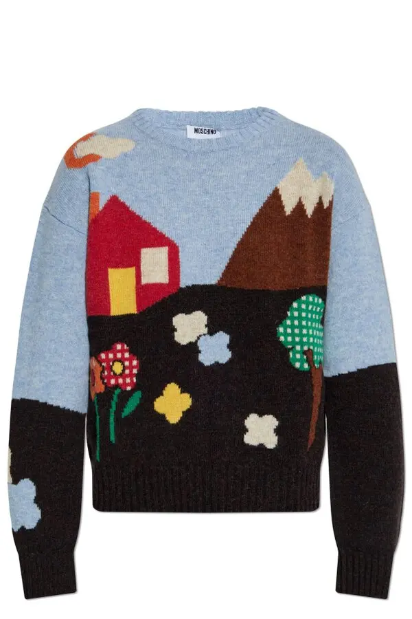 Moschino Landscape Print Crew Neck Sweater - Black