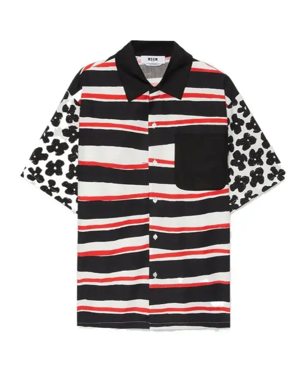 MSGM Mixed-print Poplin Shirt