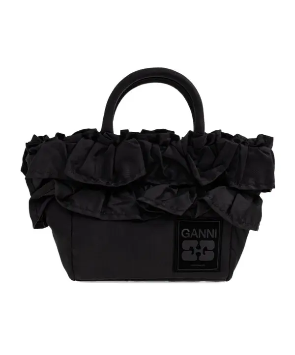 GANNI Ruffled Mini Shopper Bag - Black