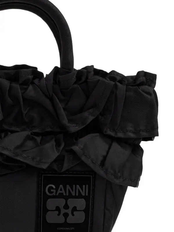 GANNI Ruffled Mini Shopper Bag - Black