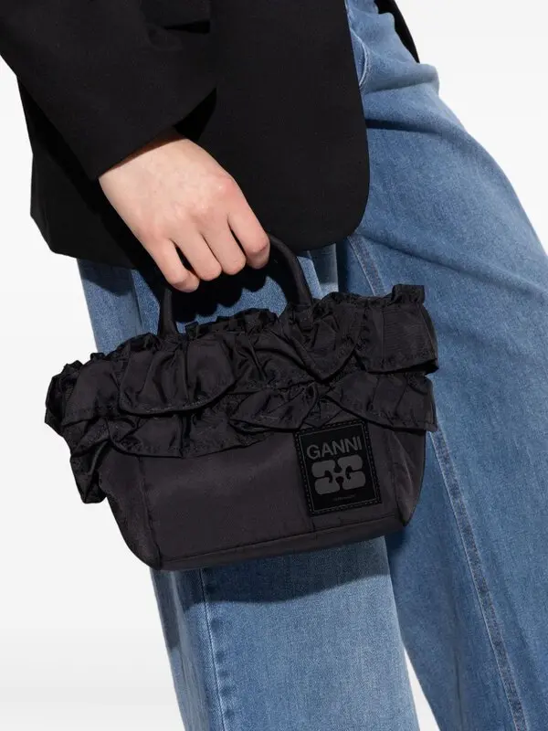GANNI Ruffled Mini Shopper Bag - Black