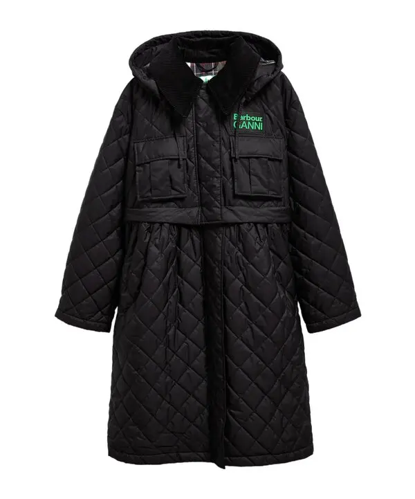Barbour X Ganni Quilted Zipped Coat - Black/classic Tartan