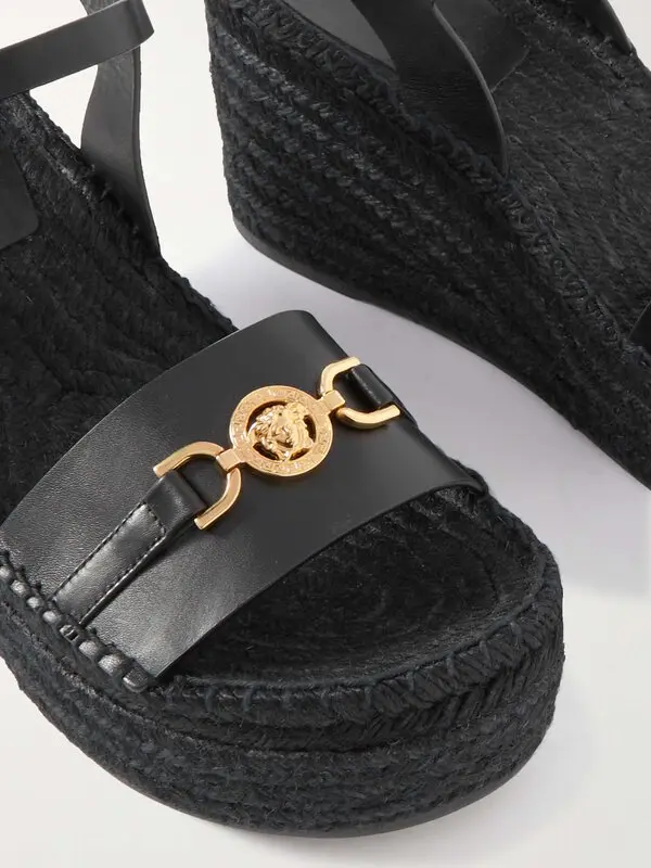 Versace Medusa Embellished Wedge Sandals - Black