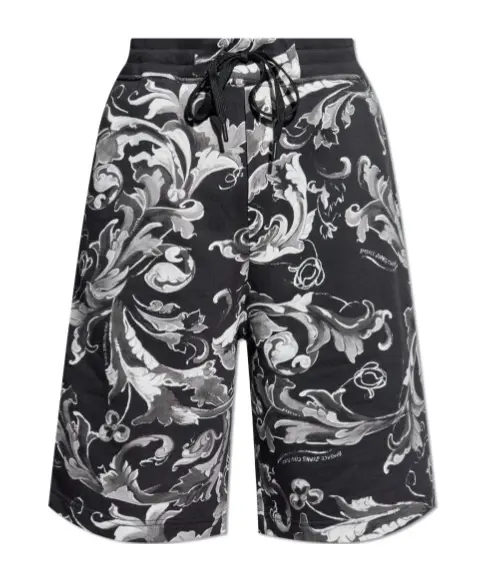 Versace Barocco Printed Drawstring Shorts - Black