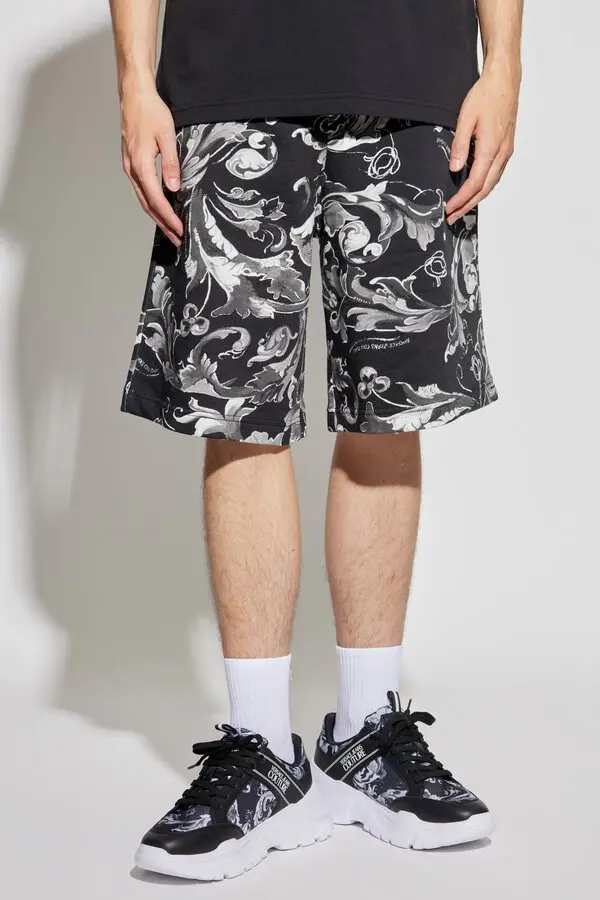 Versace Barocco Printed Drawstring Shorts - Black