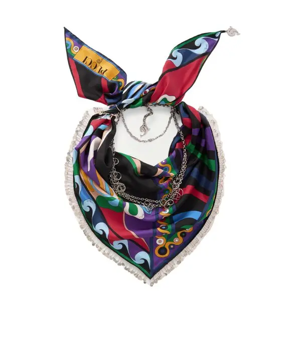 Emilio Pucci Marmo And Orchidee-printed Chain Linked Scarf - Multi-color