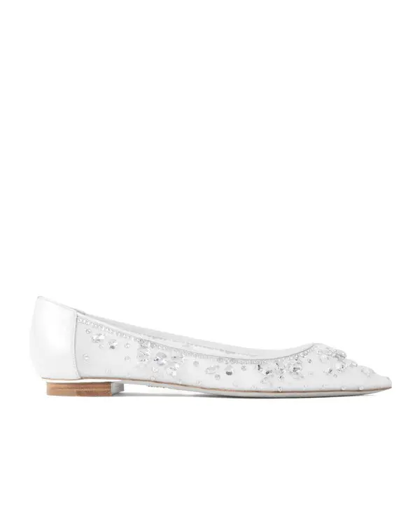 Rene Caovilla Crystal-embellished Tulle Ballerinas - White