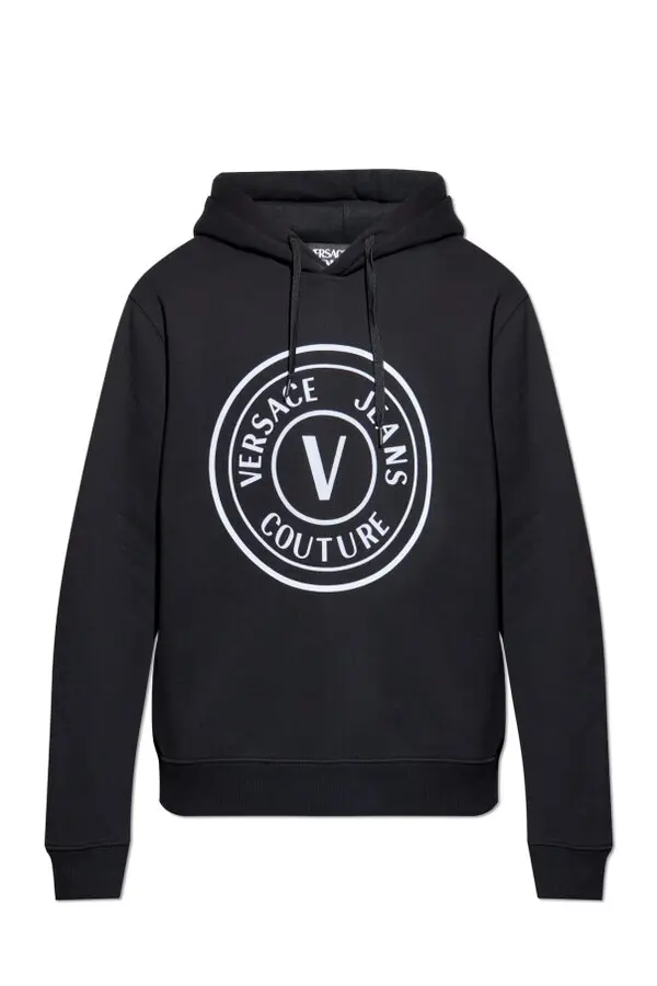 Versace Logo Printed Hoodie - Black