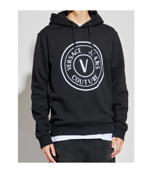 Versace Logo Printed Hoodie - Black