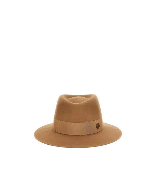MAISON MICHEL Andre Logo Plaque Hat - Brown