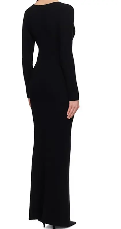 AYA MUSE Ribbed Plunge Neck Long Sleeve Maxi Dress