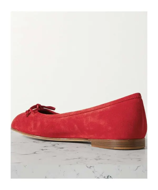 Manolo Blahnik Round Toe Bow Flats - Red