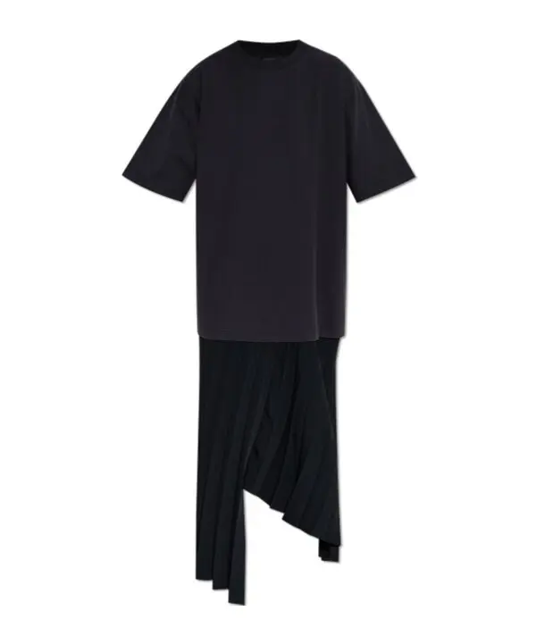 Balenciaga Pleated T-shirt Dress With Asymmetrical Hem