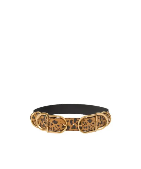 Pinko Leopard Printed Buckle Belt - Brown