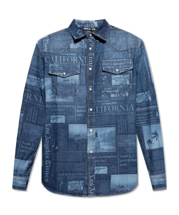 Palm Angels Logo Printed Denim Shirt