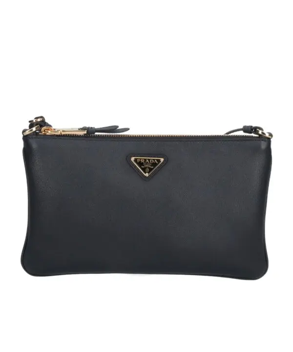 Prada Logo Plaque Zipped Shoulder Bag