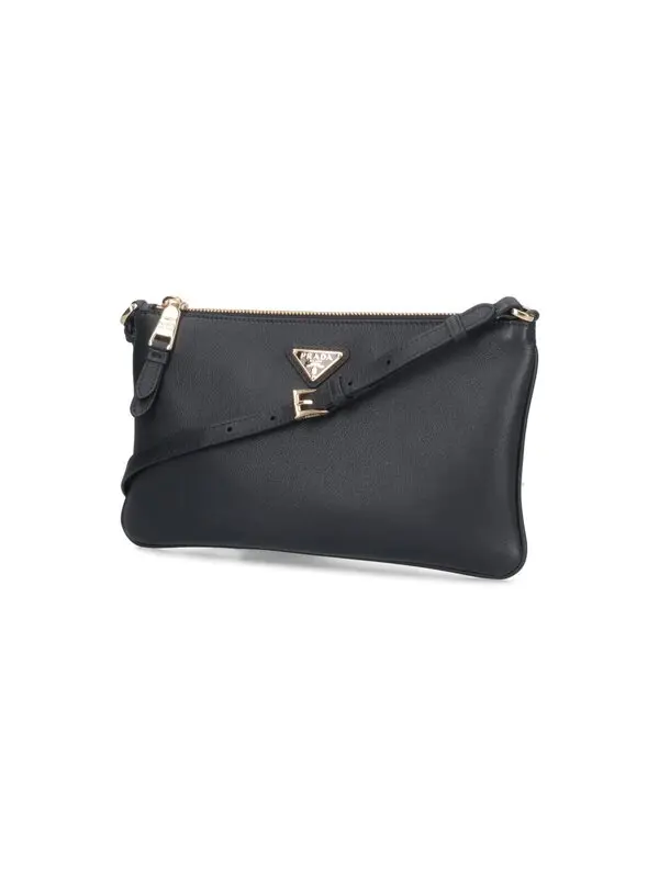 Prada Logo Plaque Zipped Shoulder Bag