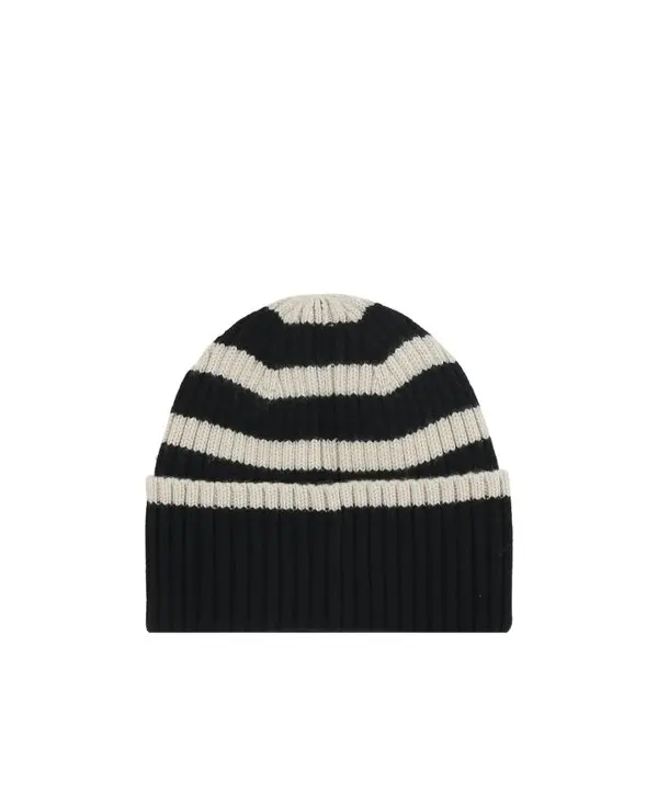 TOTEME Striped Ribbed Knit Beanie - Black
