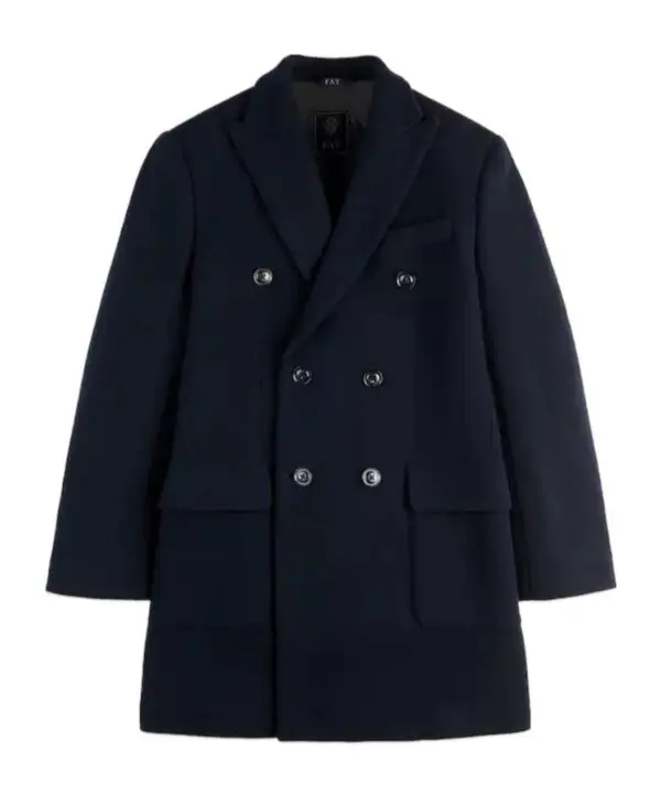 FAY Double-breasted Peak Lapel Coat With Leather Band