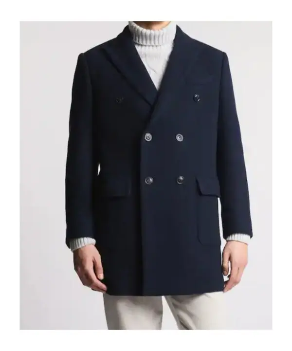 FAY Double-breasted Peak Lapel Coat With Leather Band