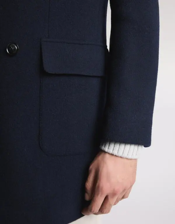 FAY Double-breasted Peak Lapel Coat With Leather Band