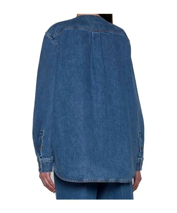 TOTEME Band Collar Buttoned Denim Shirt