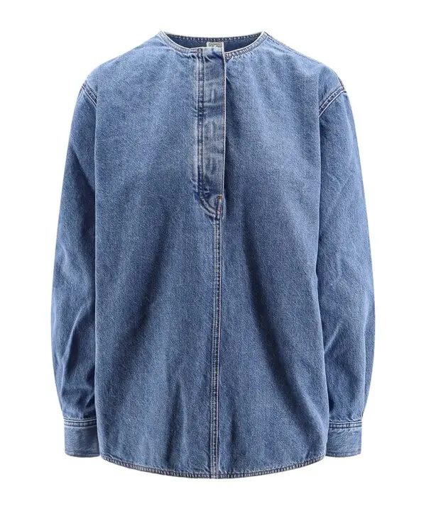 TOTEME Band Collar Buttoned Denim Shirt - Blue