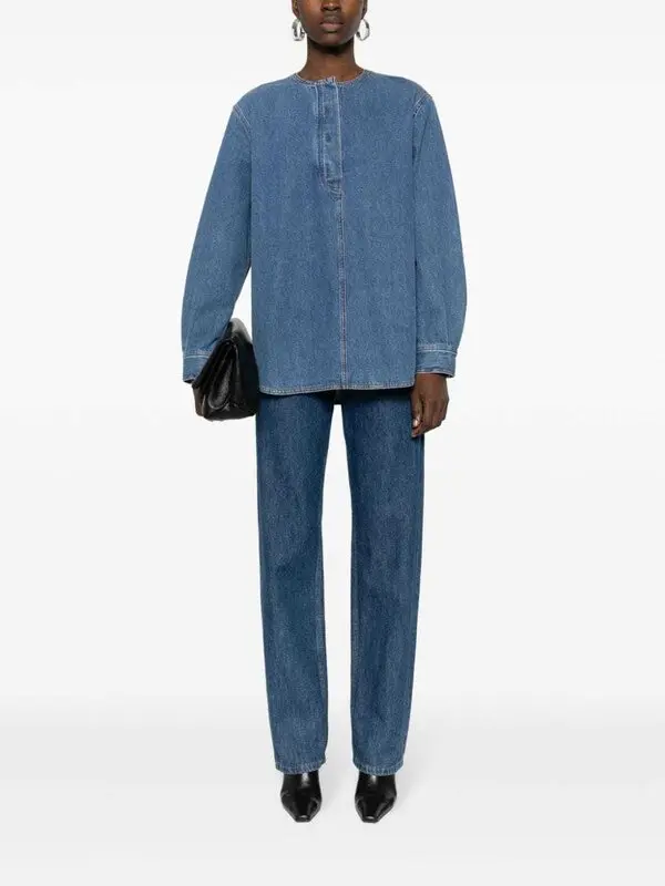 TOTEME Band Collar Buttoned Denim Shirt