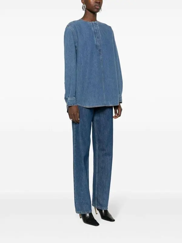 TOTEME Band Collar Buttoned Denim Shirt